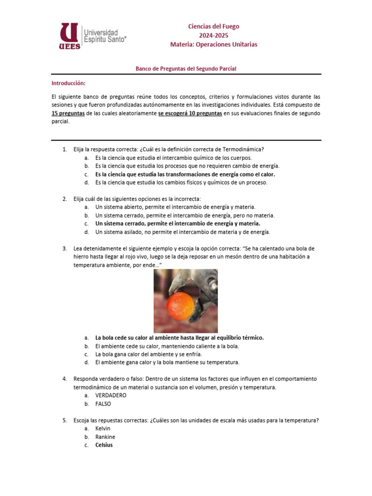 Banco de Preguntas - Operaciones Unitarias (PL2) | PDF | Calor | Temperatura