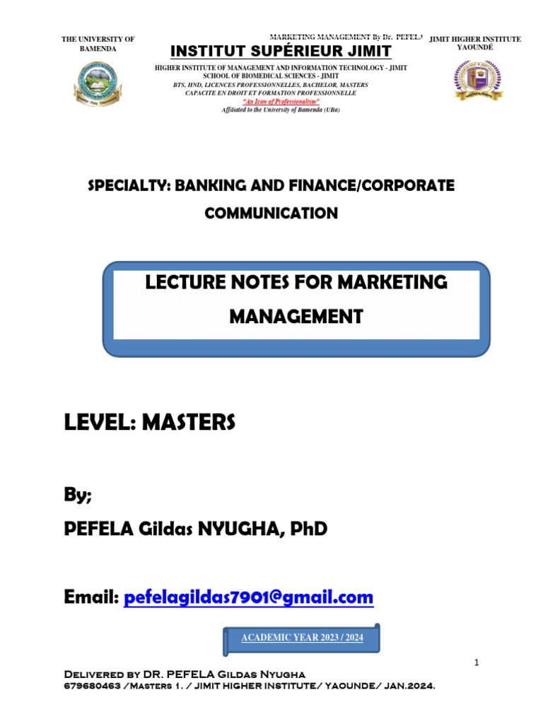 Marketing Management Lecture Notes | PDF | Marketing | Strategic Planning