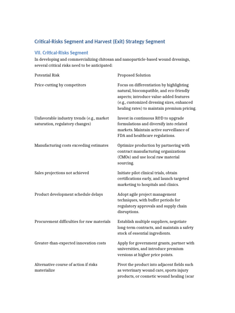 Critical Risks and Exit Strategy | PDF | Business | Wound