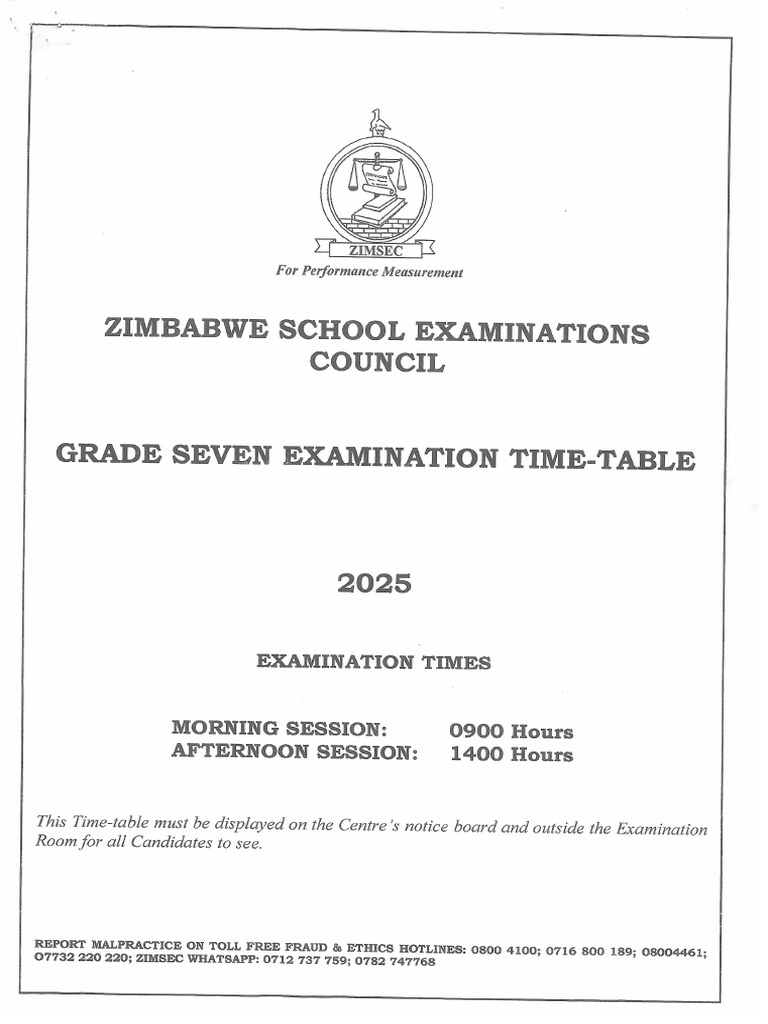 Grade 7 2025 Timetable | PDF