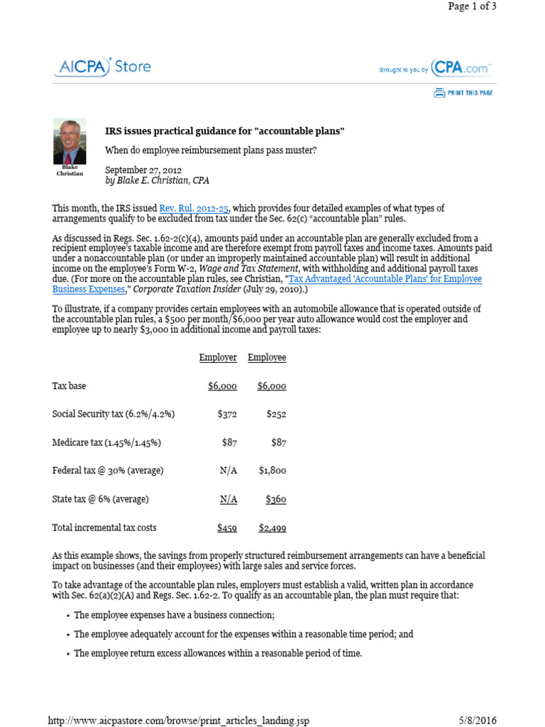 Accountable Plan Practical Guide by IRS AICPA | PDF | Per Diem | Employment