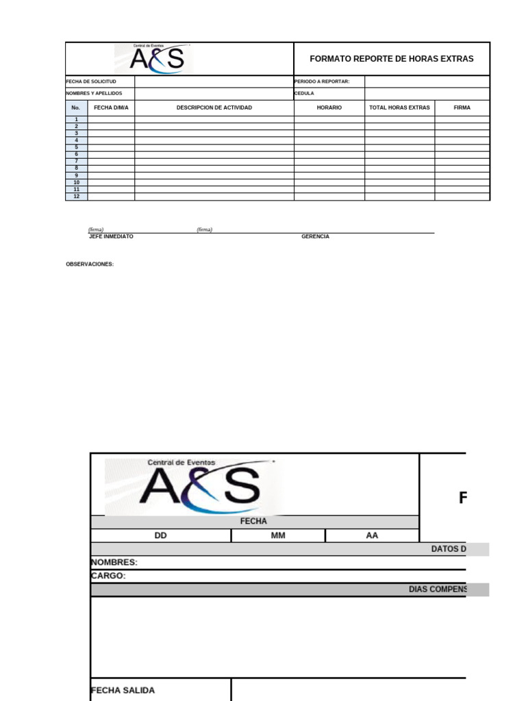 Formato Horas Extras. | PDF