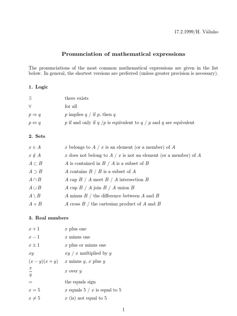 Pronunciation Guide for Math Expressions | PDF | Derivative | Logarithm