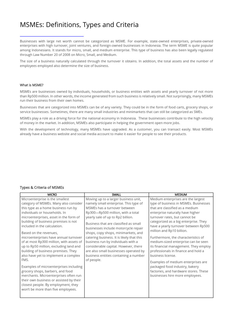 Understanding MSMEs: Types and Criteria | PDF | Small And Medium Sized ...