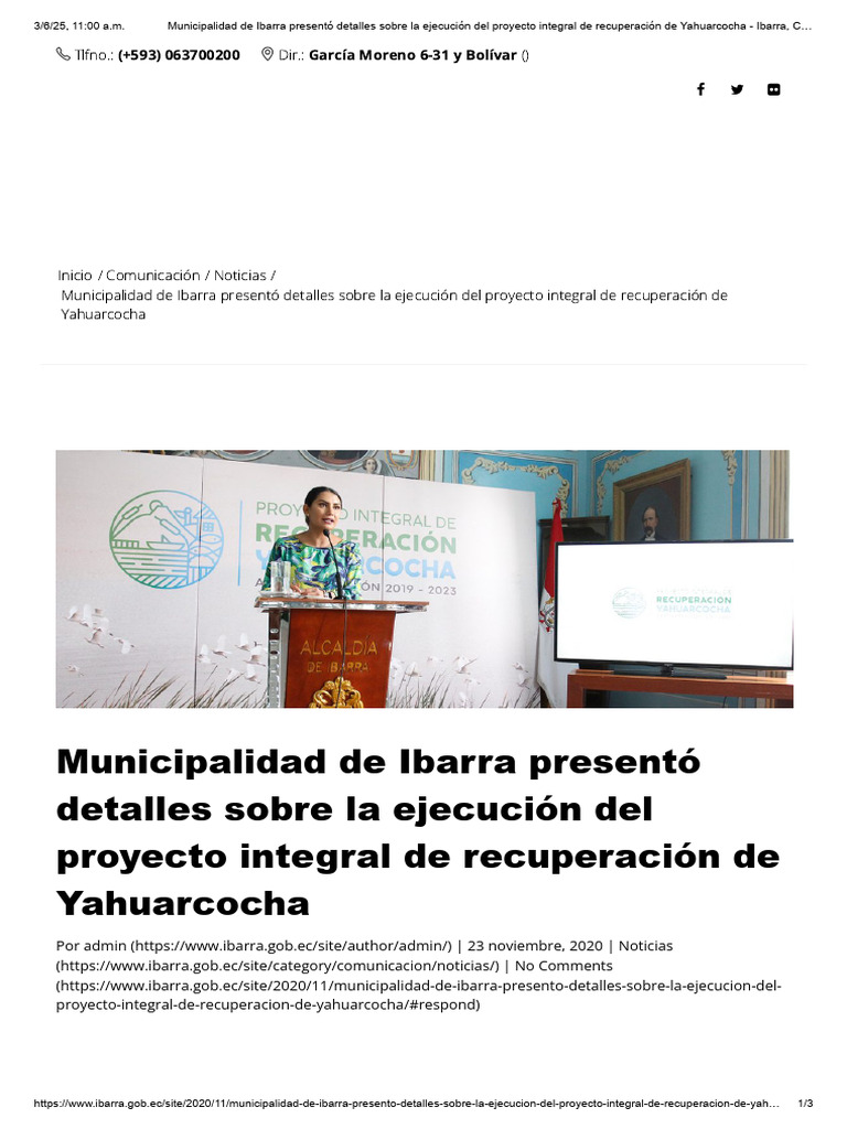 Municipalidad de Ibarra Presentó Detalles Sobre La Ejecución Del Proyecto Integral de ...