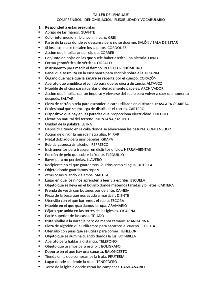 Taller de Lenguaje: Vocabulario y Comprensión | PDF