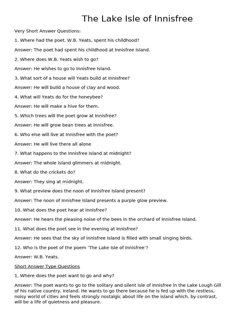 The Lake Isle of Innisfree | PDF