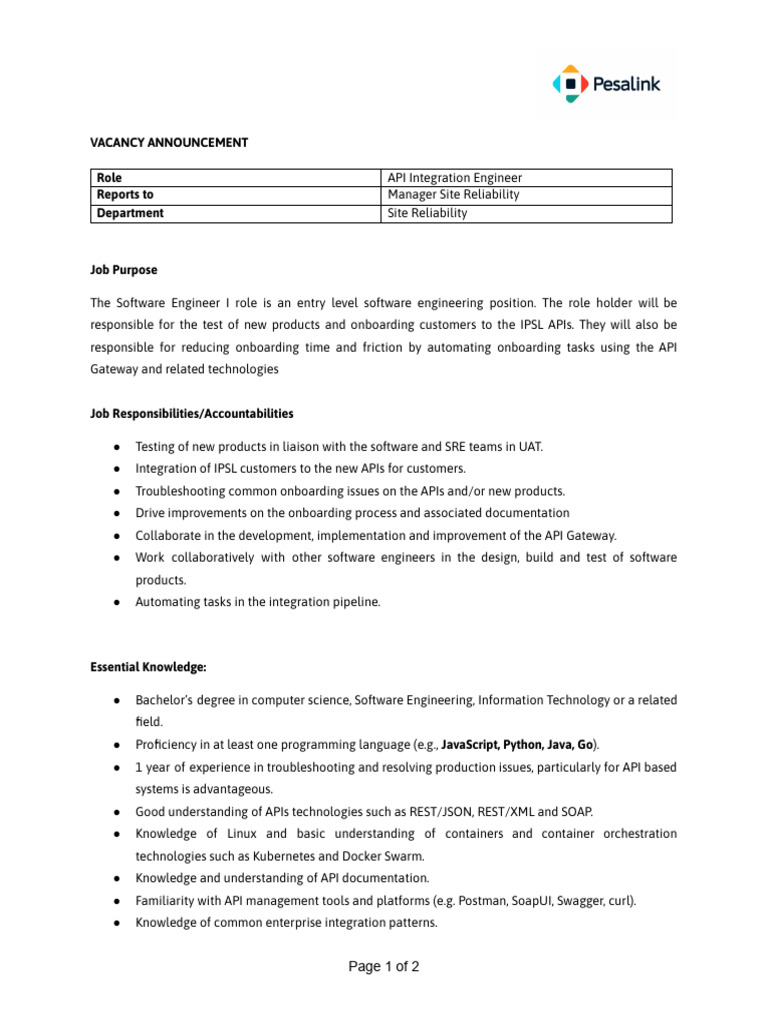 JD API Integration Engineer 11-06-2025 | PDF | Agile Software ...