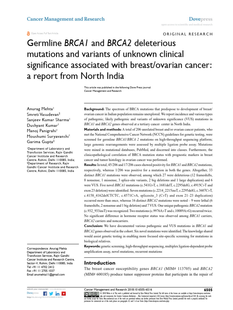 Germline BRCa1 2 Breast Ovary | PDF | Mutation | Dna Sequencing