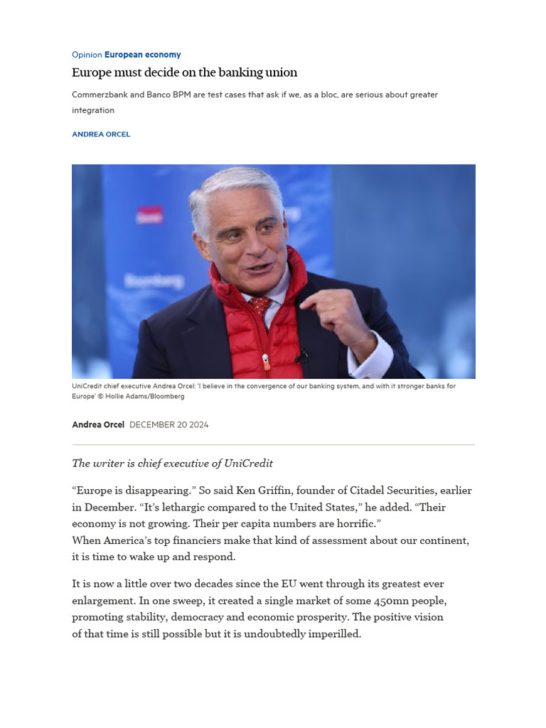 Europe Must Decide On The Banking Union | PDF | Economies
