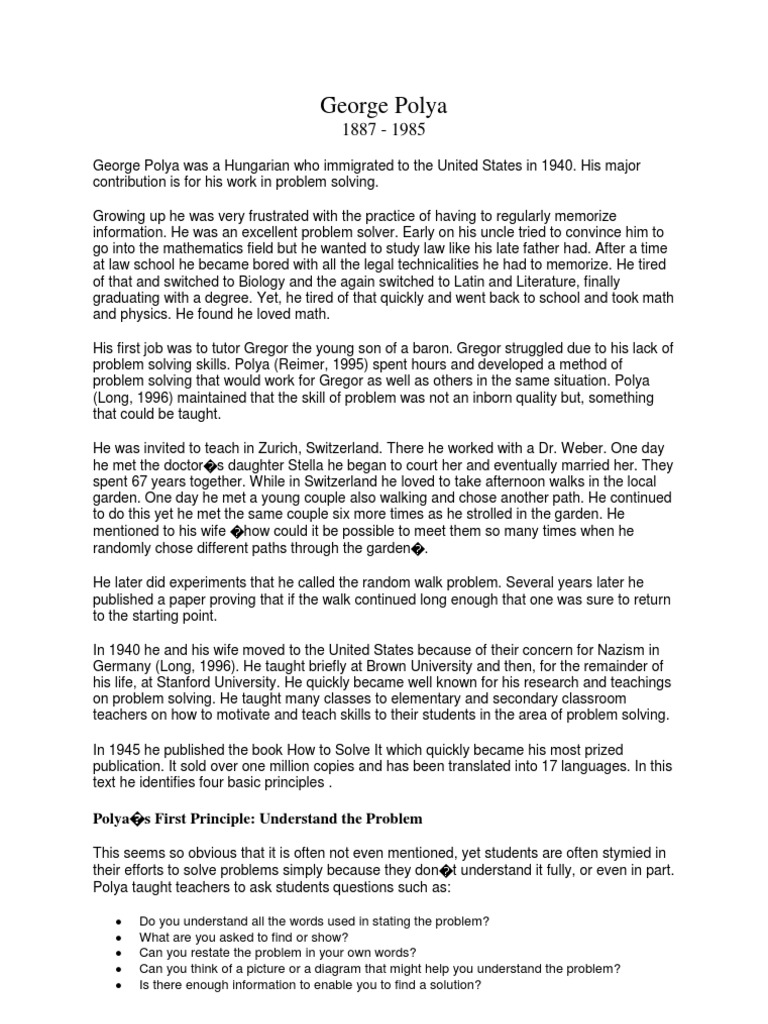 George Polya: Father of Problem Solving | PDF | Combinatorics ...