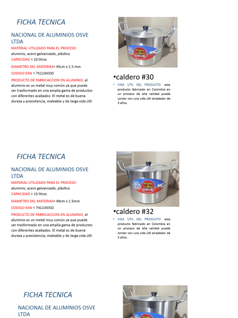 Ficha - Tecnica Ollas | PDF | Aluminio | Acero
