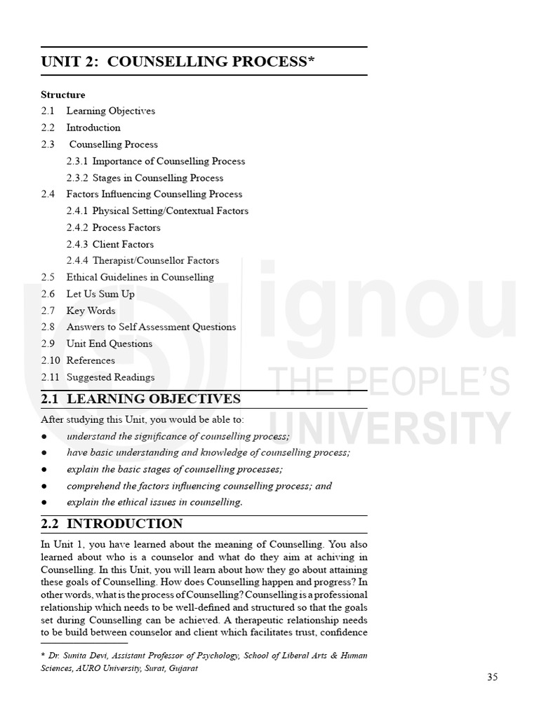 UNIT-II (O) Counseling Process | PDF | Counseling Psychology | Medical ...
