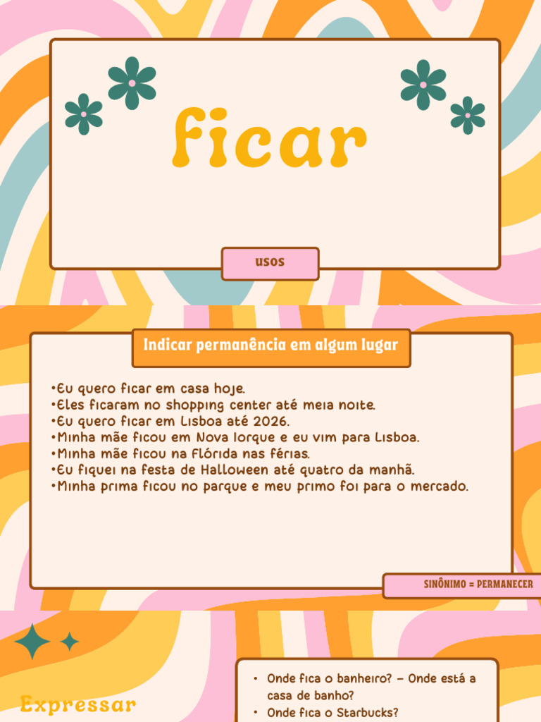 Sinônimos de "ficar" e "ficaram" | PDF