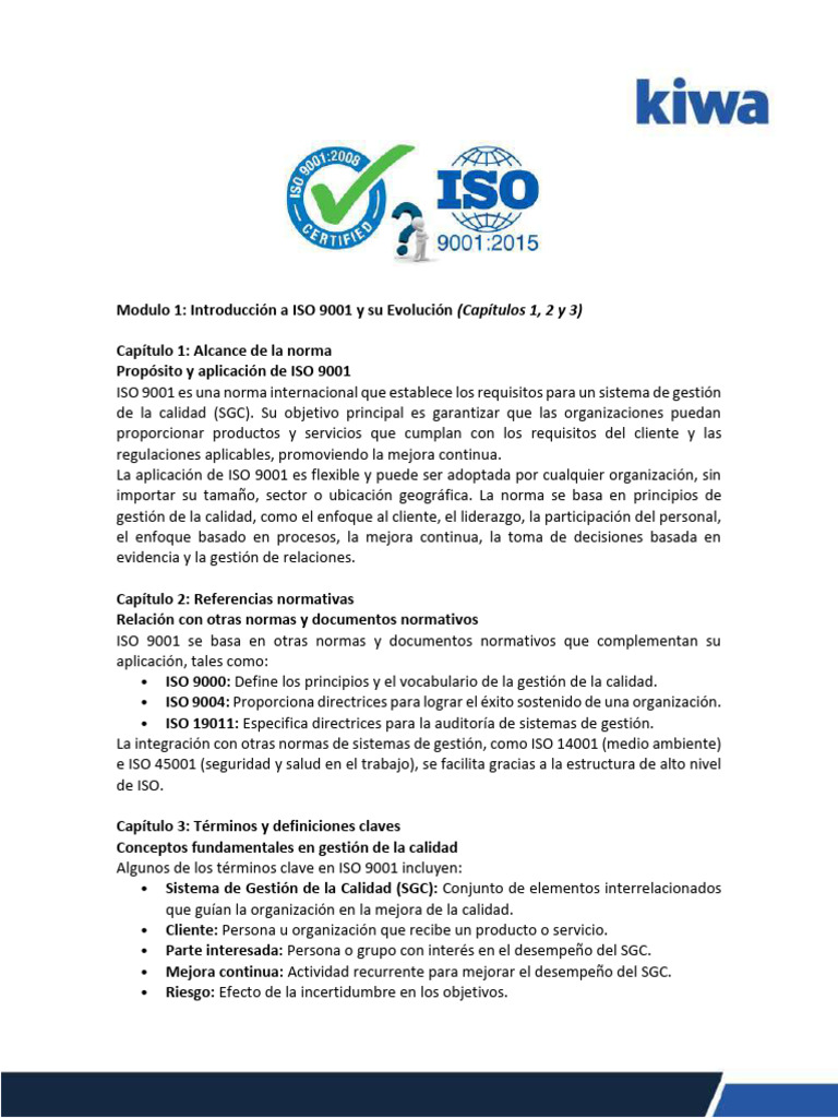 Modulo 1 Introducción A ISO 9001 y Su Evolución (Capítulos 1, 2 y 3) - Compressed | PDF ...