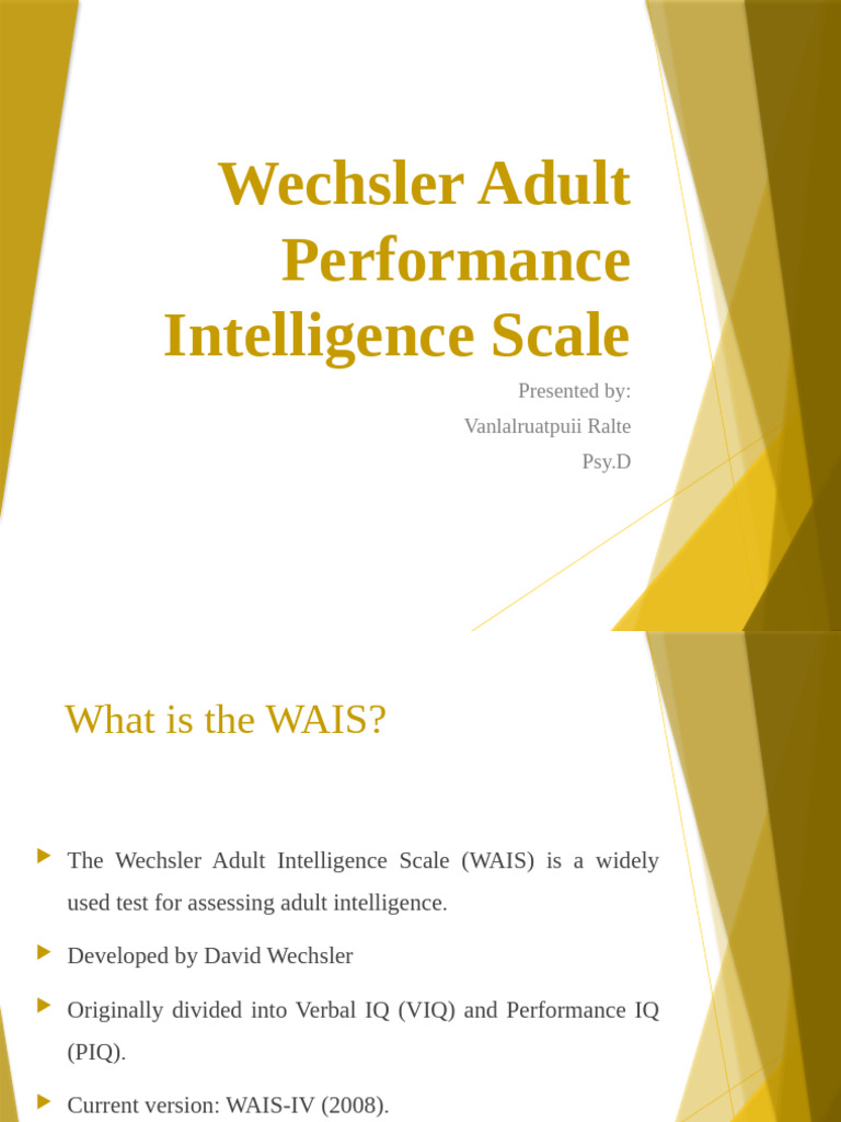 Wechsler Adult Performance Intelligence Scale | PDF | Wechsler Adult Intelligence Scale | Cognition