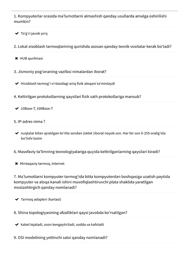 Kompyuter Tarmoqlari - HEMIS Student Axborot Tizimi | PDF