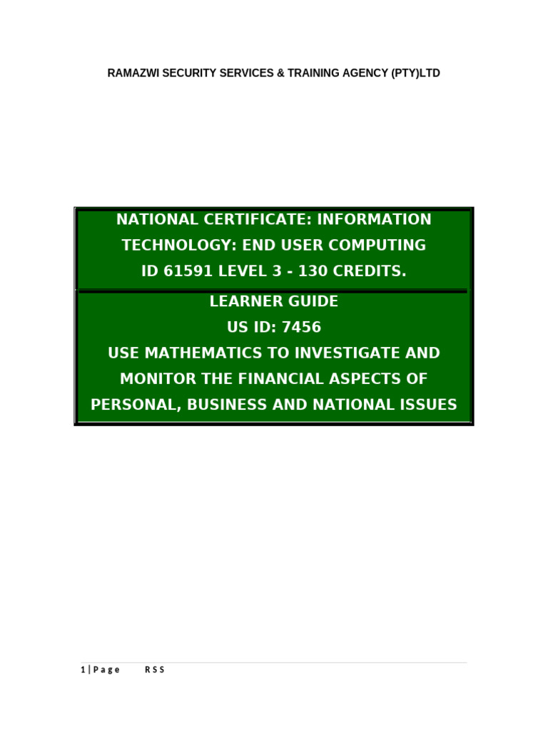 Saqa - 7456 - Learner Guide | PDF | Interest | Interest Rates