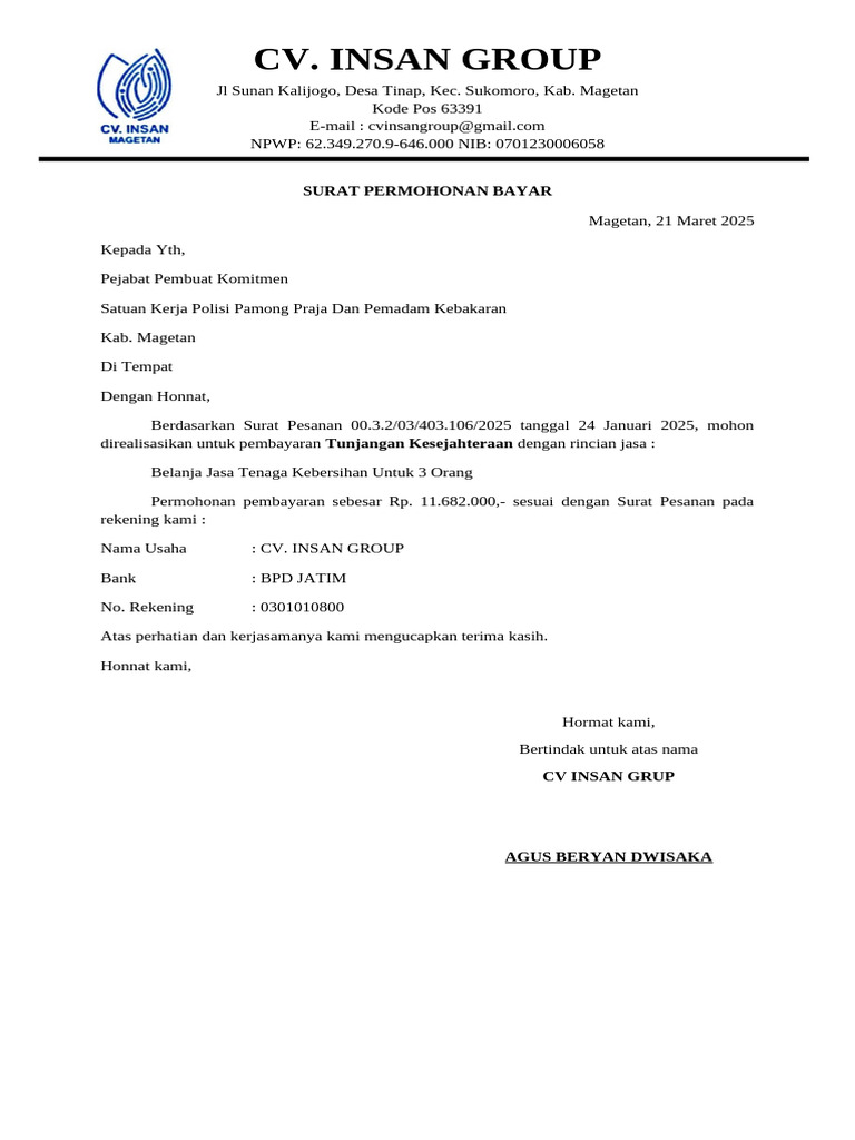 Surat Permohonan Bayar THR | PDF