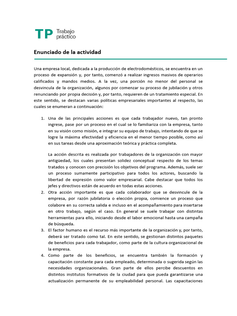 TP4 - Enunciado de La Actividad | PDF | Gestión de recursos humanos | Business