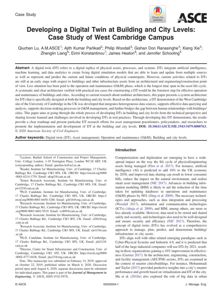 Lu Et Al Developing A Digital Twin at Building and City Levels Case Study of West Cambridge ...