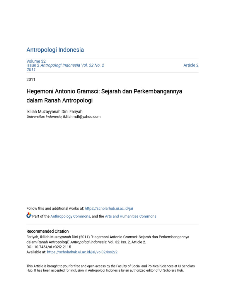 Hegemoni Antonio Gramsci - Sejarah Dan Perkembangannya Dalam Ranah | PDF