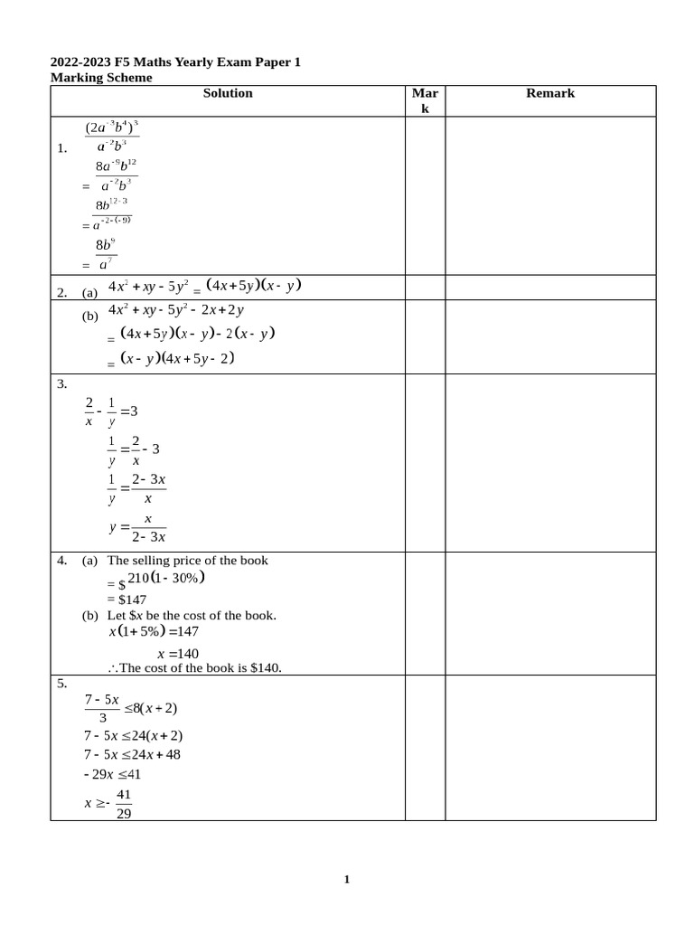 2022-2023 F5 MAT Yearly Exam Paper 1 (Answer Student Version) | PDF | Triangle Geometry ...