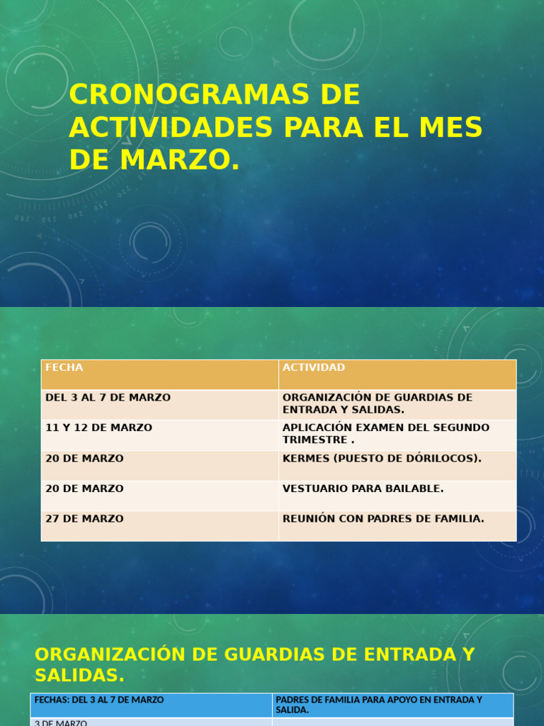 Cronogramas de Actividades para El Mes de Marzo | PDF
