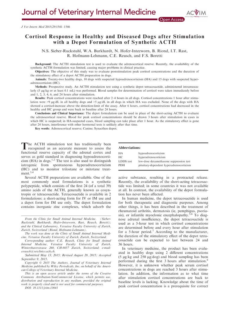 Cortisol Response in Healthy and Diseased Dogs | PDF | Cortisol ...