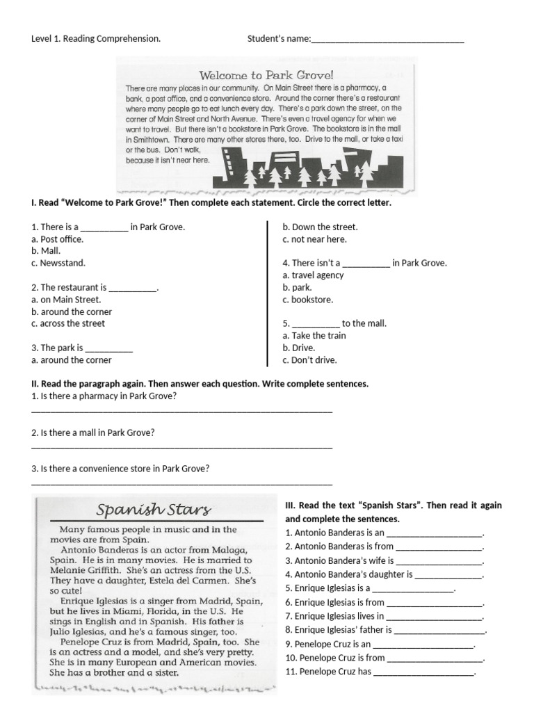 Level 1 Reading Comprehension New | PDF