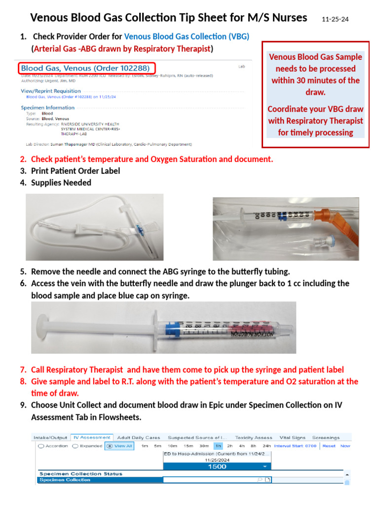 Venous Blood Gas Collection Tip Sheet | PDF