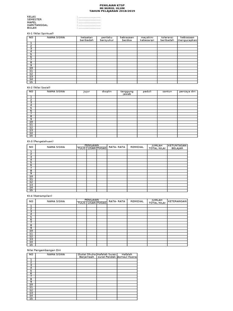 Penilaian KTSP & K13 (Manual) | PDF