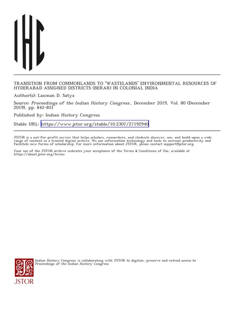 Ai Satya Transitioncommonlandswastelands 2019 | PDF | Grazing | Agriculture