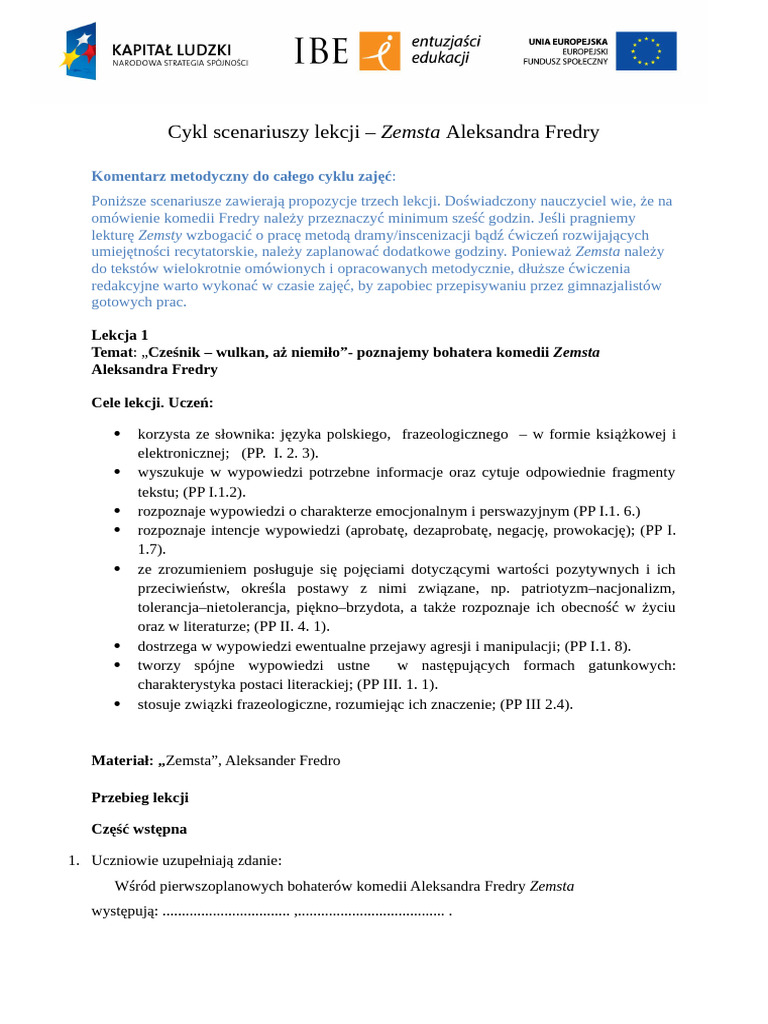 Scenariusze Lekcji - Zemsta | PDF