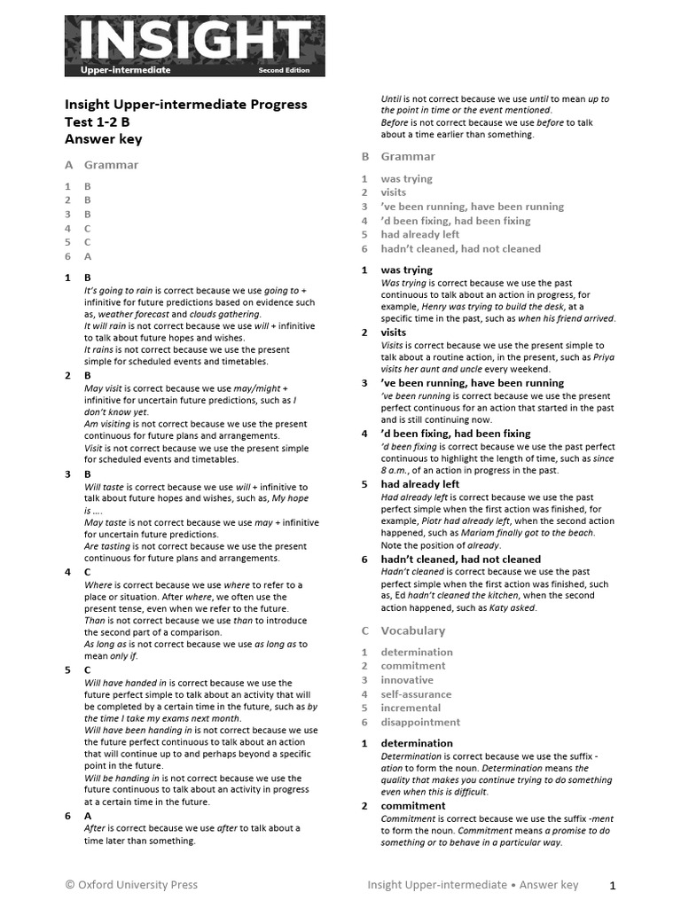 Insight Uppint Progress 1-2b Answer Key | PDF | Adjective | English Language