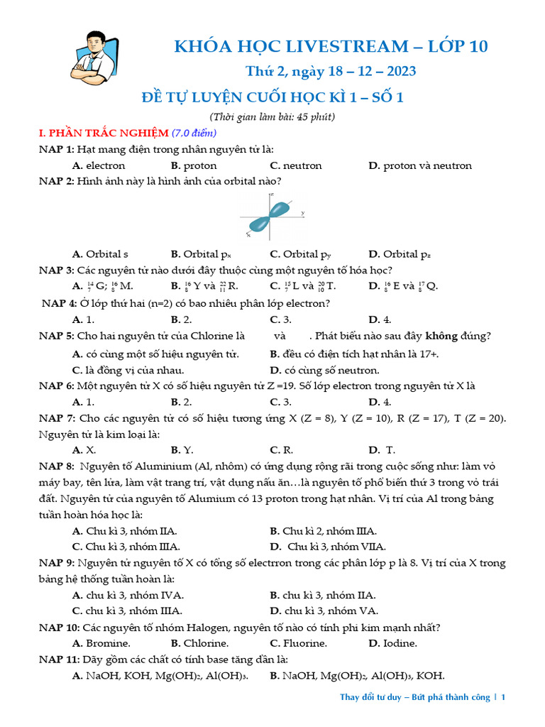 Lớp Livestream - 2k8 - Đề Tự Luyện Hk1 - Số 1 + 2 | PDF