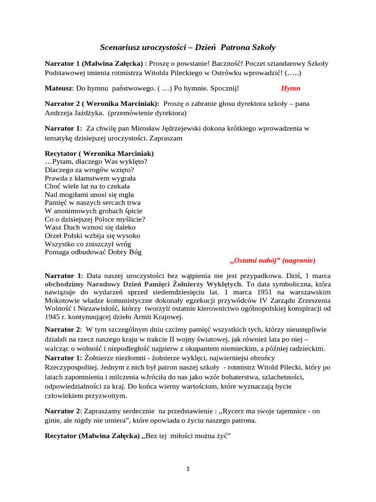 Dzień Patrona - Scenariusz | PDF