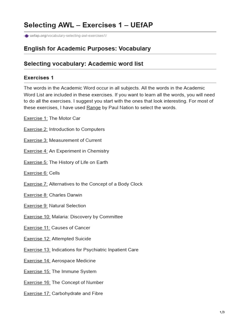 Uefap.org-Selecting AWL Exercises 1 UEfAP | PDF