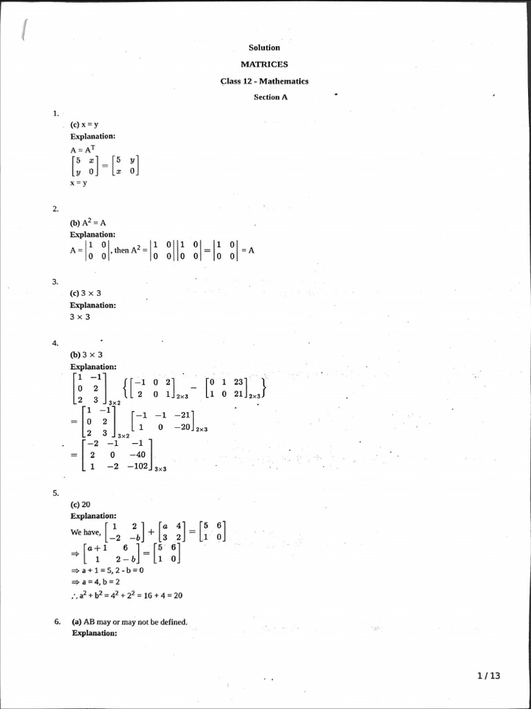 Matrices Assignment Solution | PDF