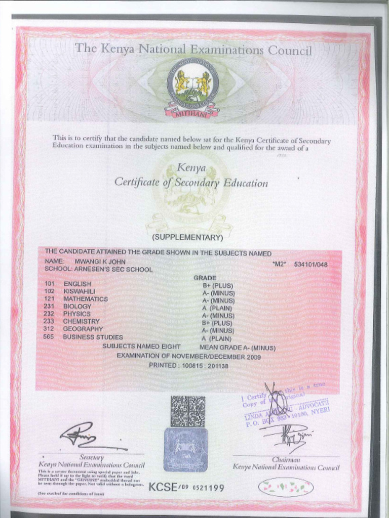 Kcse Certificate | PDF
