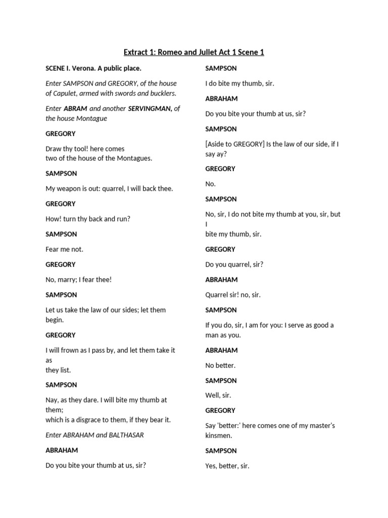 Shakespeare's Key Act 1 Scenes Overview | PDF | Characters In Romeo And ...