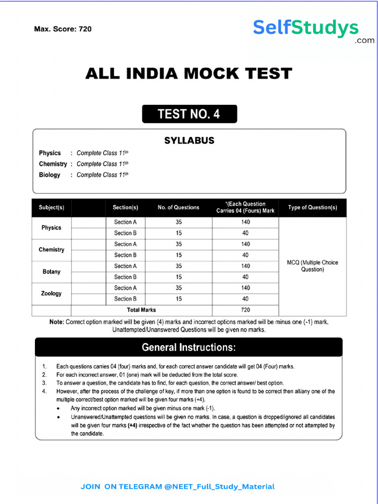 Sample 4 Neet | PDF