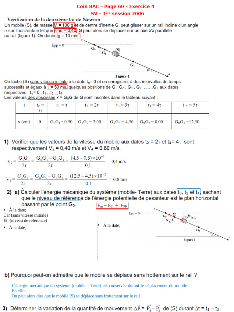 Exercice 4 Coin BAC - Chap2 | PDF | Mécanique | Mécanique newtonienne