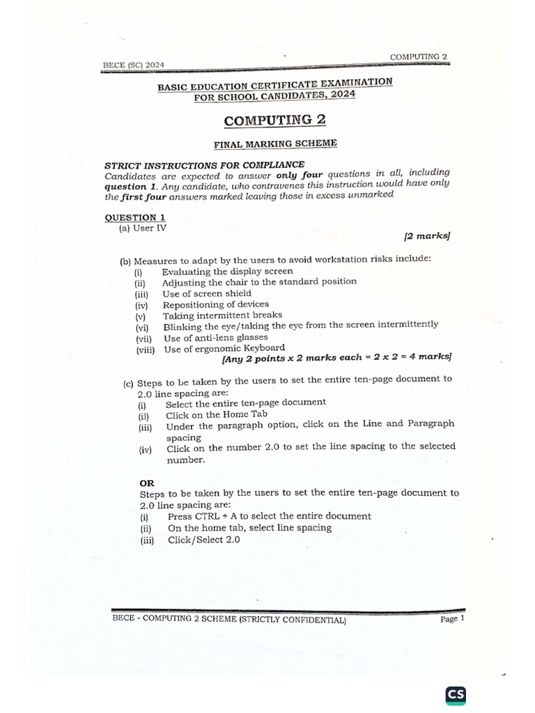 2024 Bece Computing Scheme | PDF