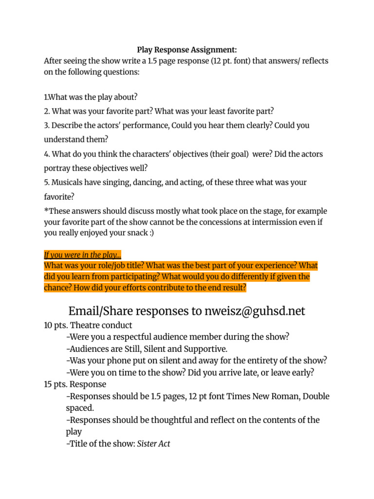 Play Response (Beginning) | PDF