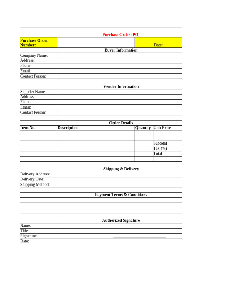 Purchase Order Template for Businesses | PDF