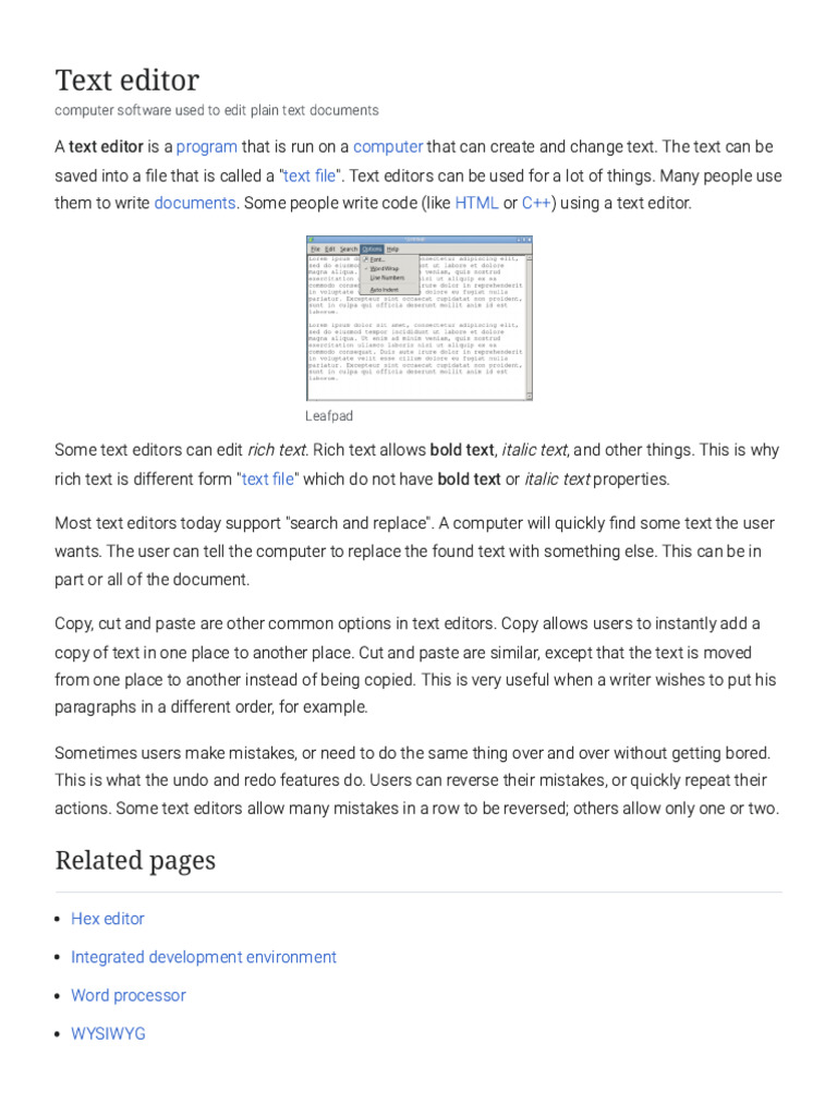 Text Editor - Simple English Wikipedia, The Free Encyclopedia | PDF