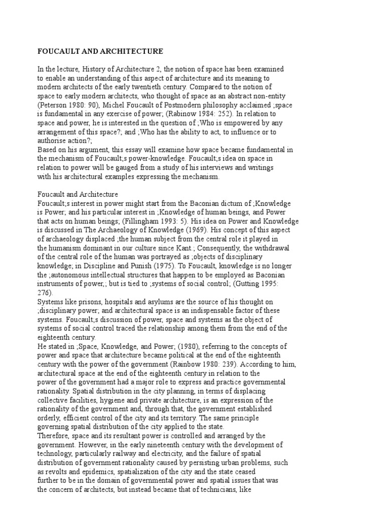 Foucault's Spatial Power Dynamics | PDF | Space | State (Polity)