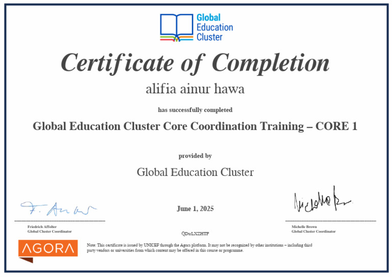 Unicef Certificate | PDF