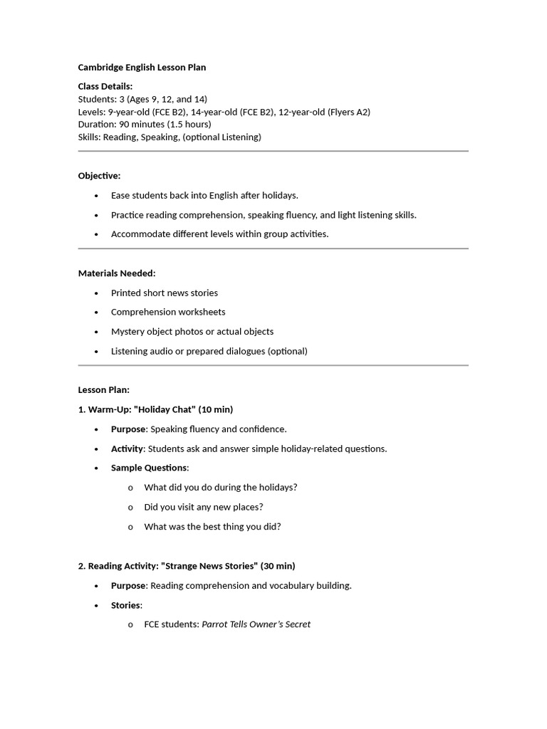 Cambridge English Lesson Plan 28.04 1 | PDF